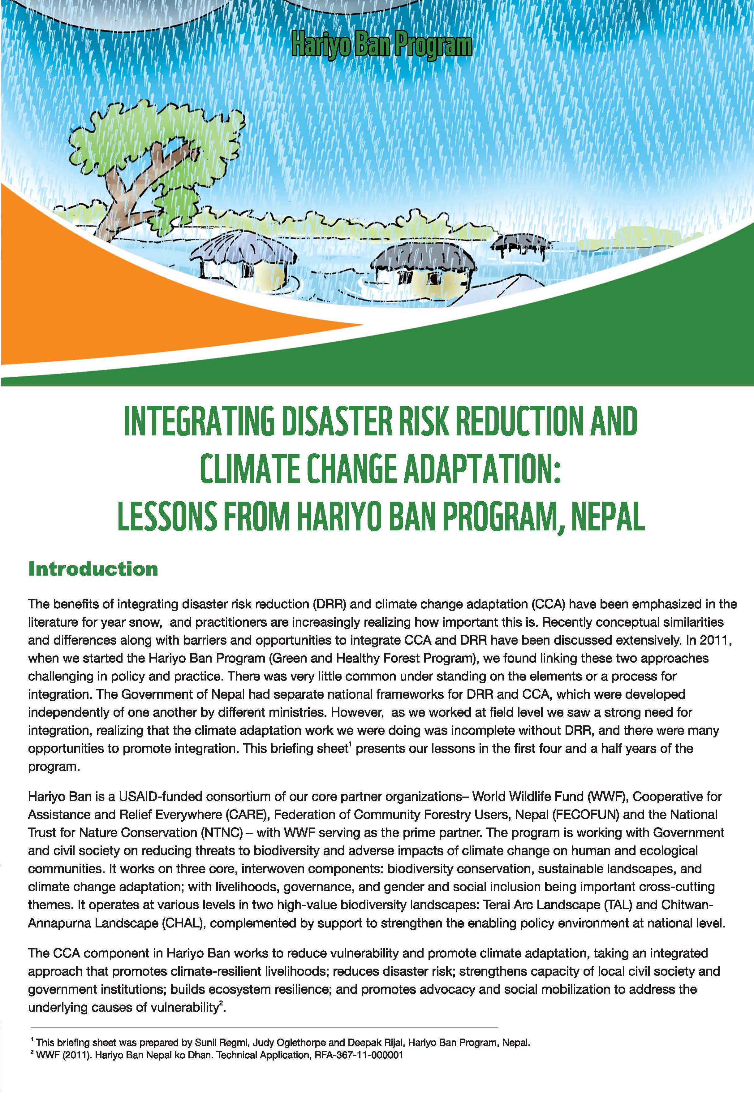 Integrating Disaster Risk Reduction and Climate Change Adaptation: Lessons from Hariyo Ban ...